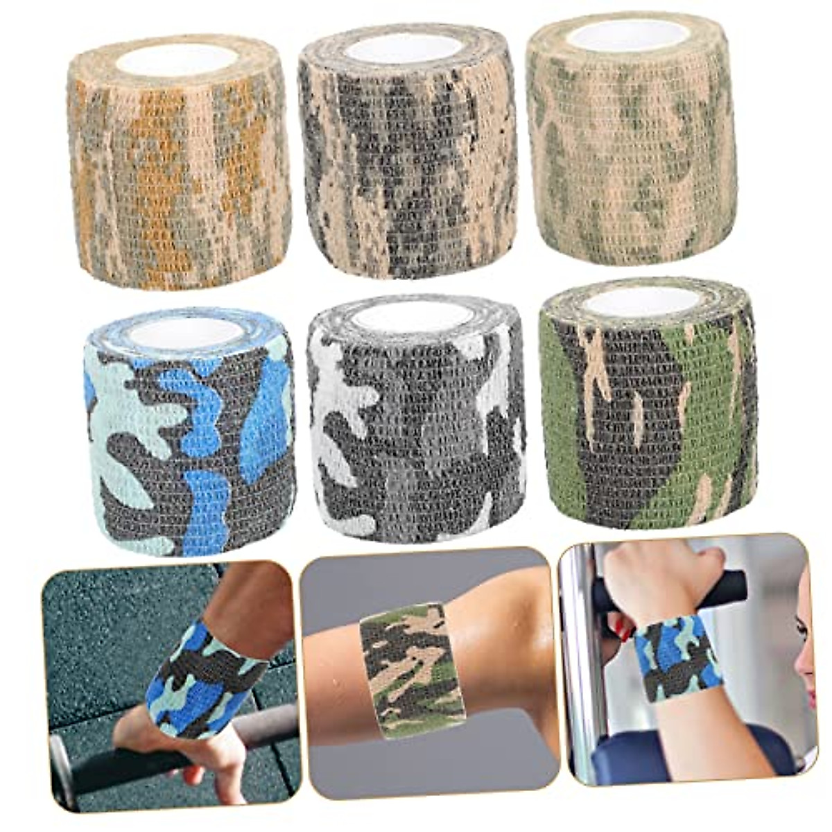 CLISPEED 6pcs Sports Tape Camo Tape Elastic Bandages Elastic Wrap Bandages First Aid Tape Sticky Bandage Wrap Stretchy Bandage Fitness Wrap Tapes Adhesive Muscle Tapes Cohesive Bandage Tape