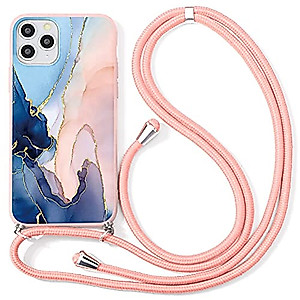 Pnakqil Compatible with OnePlus 9 Case 6.55 inch, Crossbody Adjustable Necklace Lanyard with Fashion Pattern Design Soft Pink TPU Shockproof Protective Case for OnePlus 9, Marble