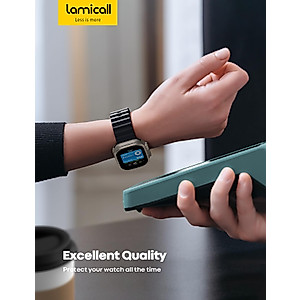 Lamicall [Titanium Alloy Frame Screen Protector for Apple Watch Ultra 49mm, 2 Pack 9H Tempered Glass Film with Easy Alignment Tool Kit, Full Coverage Protective Waterproof Case for iwatch Ultra 2022