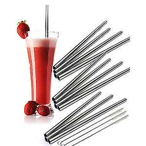 12 Stainless Steel Wide Drink Straws - CocoStraw Large Straight Frozen Smoothie Straw - 12 Pack + 3 Cleaning Brushes