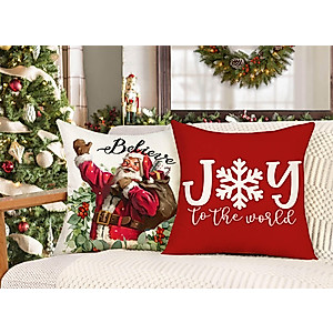 4TH Emotion Christmas Pillow Covers 18x18 Set of 4 Farmhouse Christmas Decorations Merry Christmas Tree Santa Claus Winter Holiday Decor Throw Cushion Case for Home Couch S23C08