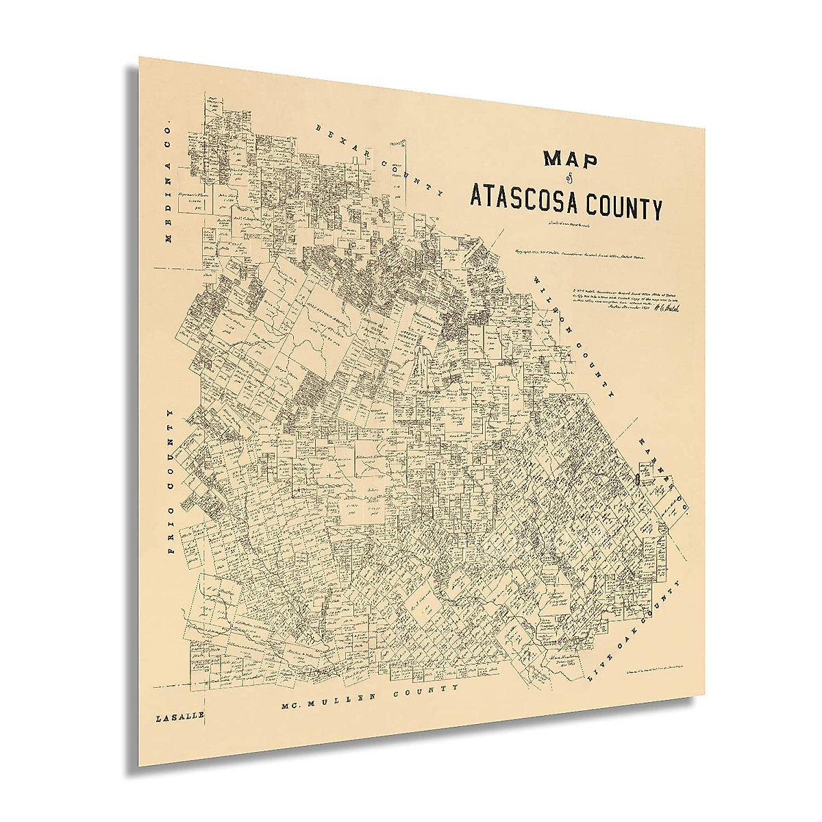 HISTORIX Vintage 1879 Atascosa County Texas Map - 16x16 Inch Vintage Map of Atascosa County Wall Art - Old Atascosa County Map Poster - History Map of Atascosa County TX Showing Land Ownership