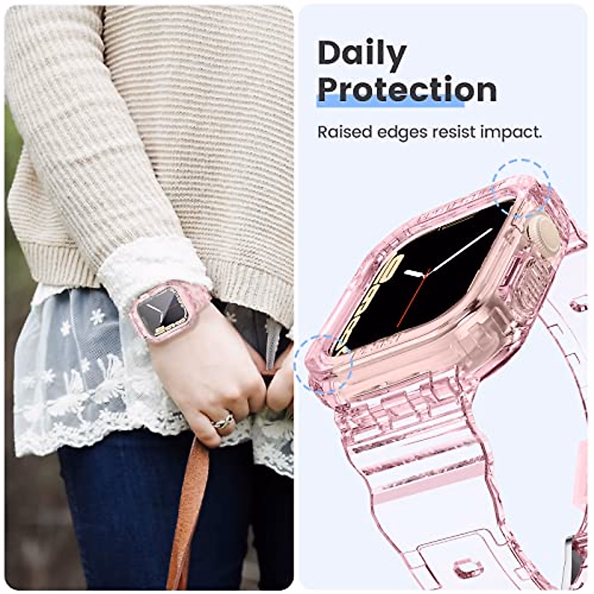 Tensea for Apple Watch Band 38mm 40mm 41mm 42mm 44mm 45mm for Women Men, iWatch Band with Protective Bumper Case, Cute Soft Sport Strap, Cool Wristband Accessories for SE2 Series 8 7 SE 6 5 4 3 2 1