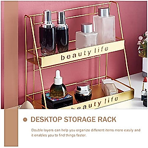 BESPORTBLE Cosmetic Storage Rack Makeup Organizer Shelf 2 Tier Cosmetic Storage Basket with Tray for Cosmetics Countertop Storage Organizer Standing Rack for Dresser Countertop Bathroom Gold