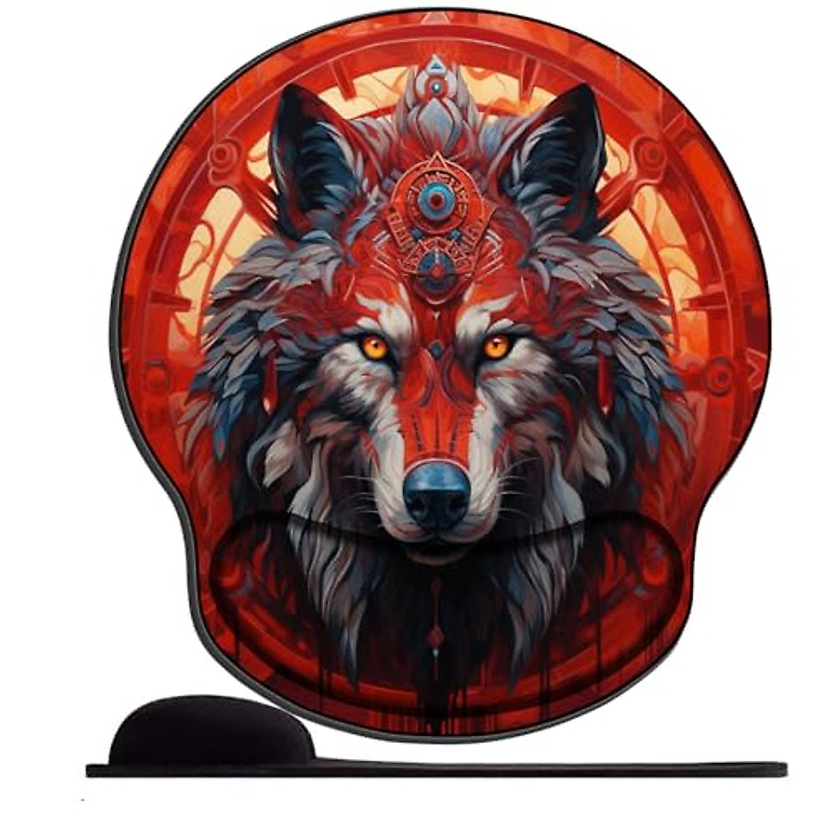 Mouse Pad - Mouse Mat with Wrist Rest Support, Gel Foam Rest Anti-slip Rubber Base, for Laptop Computer PC Home Office Working Gaming -ancient Egypt style red wolf magic circle