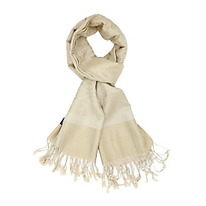 Achillea Two Tone Vintage Jacquard Paisley Pashmina Shawl Wrap Scarf (Champagne)