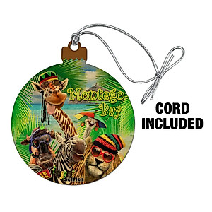 Montego Bay Jamaica Giraffe Zebra Lion Wood Christmas Tree Holiday Ornament