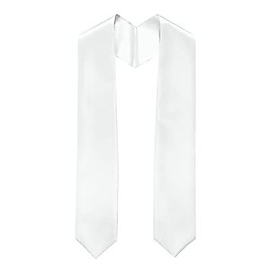 GradPlaza Plain Graduation Stole Sash 60'' Long White Adults Graduation Sash for high school and college