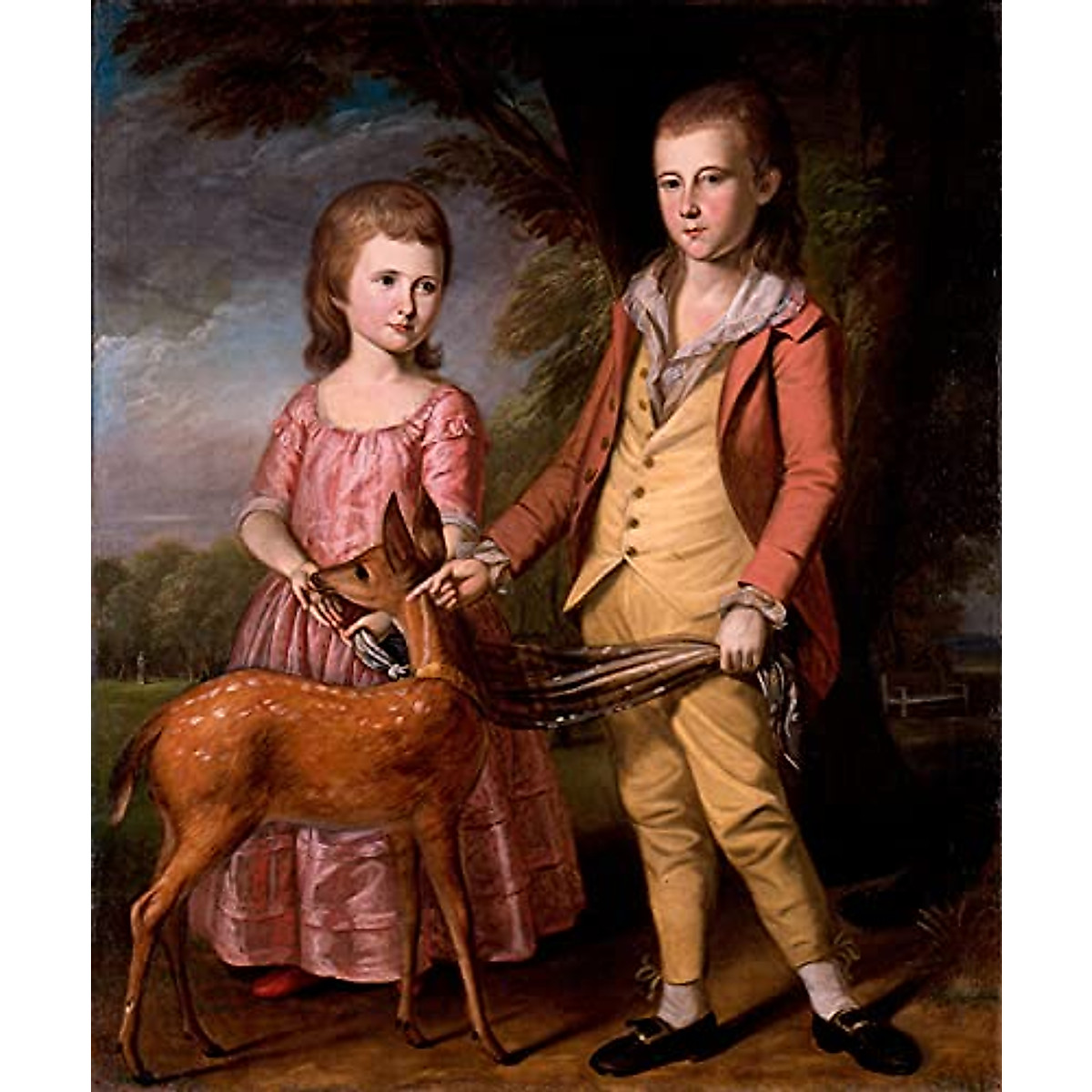 Portrait of the Stanly Children Boy and Girl with Little Deer 1782 Painting By Charles Willson Peale 11" x 14" image size art repro on matte paper