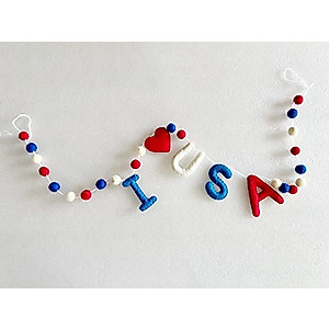Awesome Bros Craft Handmade 4th of July Decorations American Independence Day Party Banner Felt Ball Garlands White Blue and Red Pom Pom Ball Felt Letters Garlands(4th of July Garland)