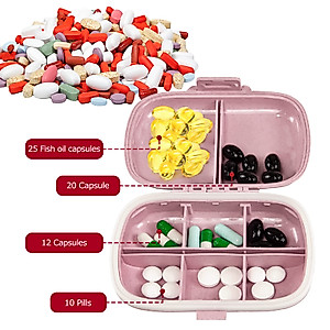 1Pack Travel Pill Organizer, 8 Compartments Portable Pill Case, Small Pill Box for Pocket Purse Portable Medicine Vitamin Container Pink