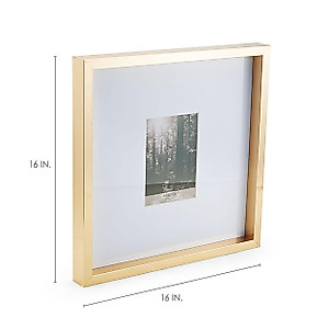 Mikasa 16x16 in. Gallery Frame for 15x15 in. Photo with 2 mm Beveled Mat, Vertical or Horizontal Display, Gold