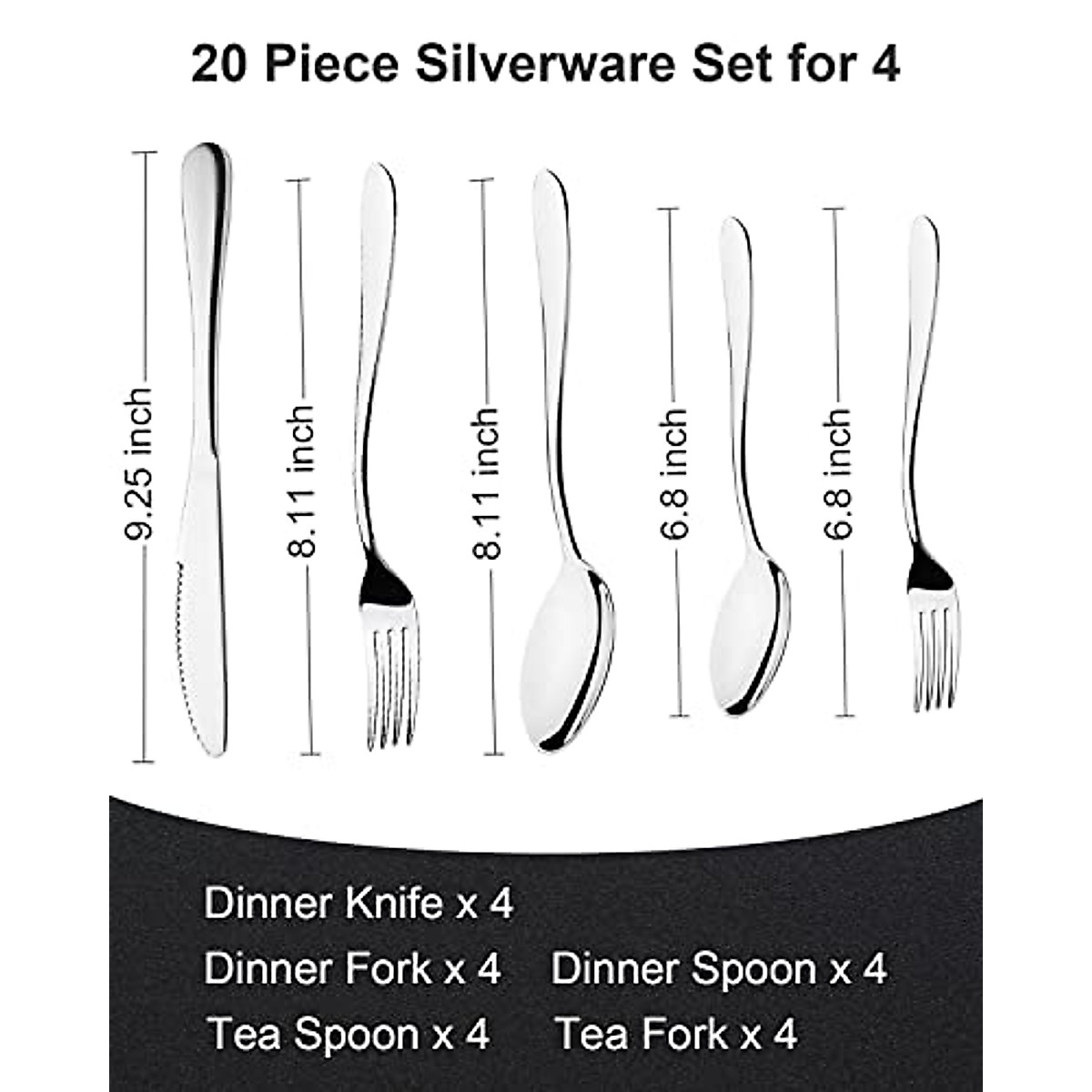 20-Piece Silverware Set for 4, JBGOYON Stainless Steel Flatware Set with Steak Knives, Mirror Polished Tableware Cutlery Set, Utensil Sets for Kitchen Include Knives Spoons Forks