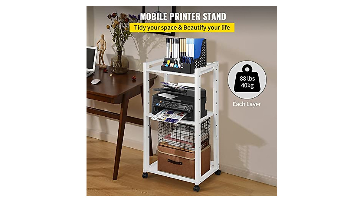 VEVOR 3-Tier Rolling Printer Stand for Home Office Storage