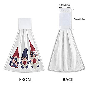 KOCOART Independence Day Kitchen Hand Towels Patriotic Gnomes Hanging Tie Towel 4th of July Dish Towels with Loop 2PCS, Soft Super Absorbent Fingertip Tie Towel Tea Dish Cloths for Bathroom