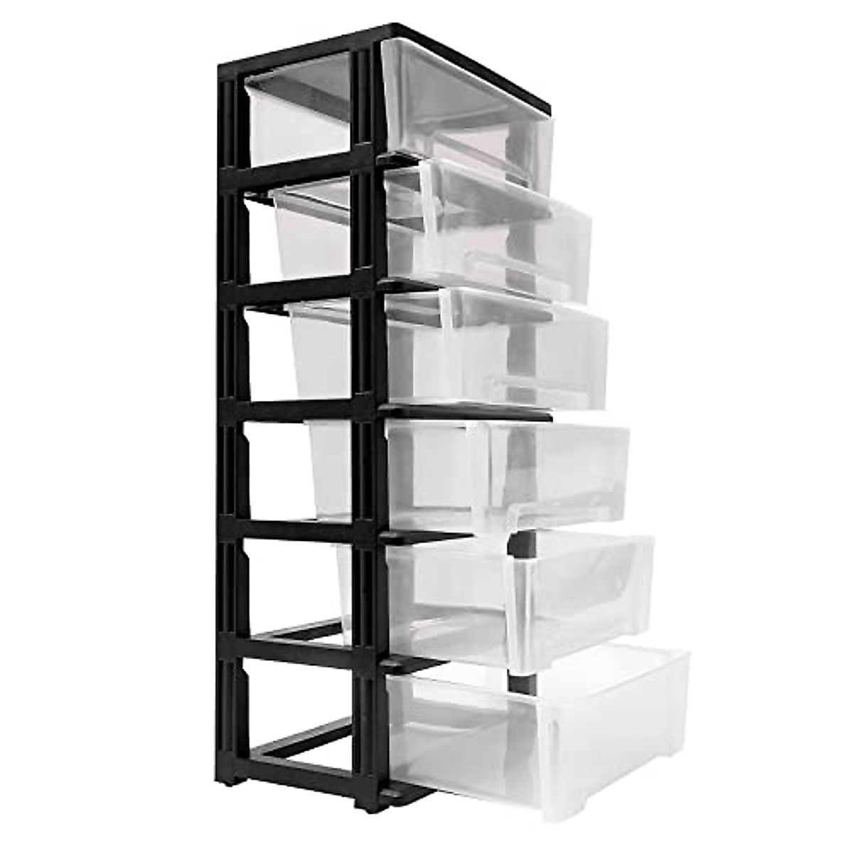 Gdrasuya10 Plastic Drawers Dresser with 6 Drawers, 19.7 x 13 x 43inches Plastic Tower Closet Organizer with Wheels Suitable for Apartments Condos And Dorm Room, (Black)