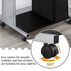 Topeakmart 3 Tier Computer Desk with Printer Shelf and Keyboard Tray, Home Office Desk Computer Workstation Rolling Study PC Laptop Table for Small Spaces Black