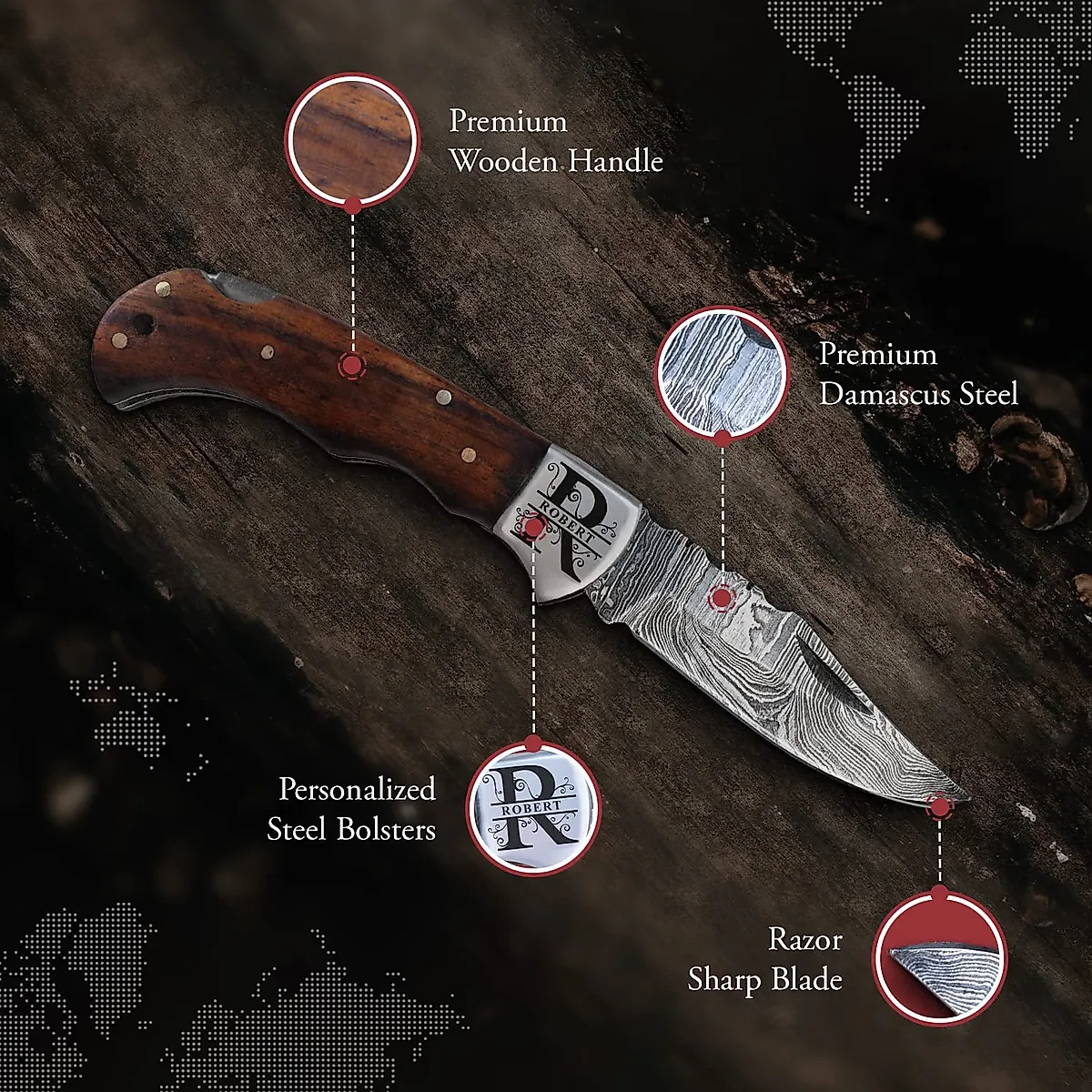 Morf Steelware Customized Damascus Steel Pocket Knife Handmade Folding Knives Small Pocket Knife for Outdoor, Camping, Hiking Back Lock Blade Made of Damascus Steel