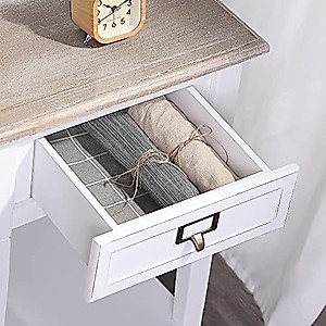 Wnutrees Rustic Farmhouse Accent End Table, Nightstand Side Tables with Drawers and Open Storage Shelf for Living Room Bedroom, Wooden Top, Handcrafted Finish, Set of 2