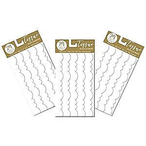 Great White Tissue Paper Collection, Solid Bright White Gift Wrap, Exclusive Scalloped Edge, 72 Sheets Each 19" x 25"