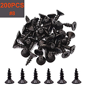 mxuteuk Carbon Steel 200pcs #8x1/2'' Flat Head Phillips Drywall Screws Fine Thread Sharp Point Wood Screw,Self Tapping Quality Black Steel Screws M4-12mm