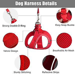 PetiFine Step in Small Dog Harness and Leash Set, Breathable All Weather Air Mesh Reflective Escape Proof, Step-in Vest Harnesses for Puppy(XS, Red)