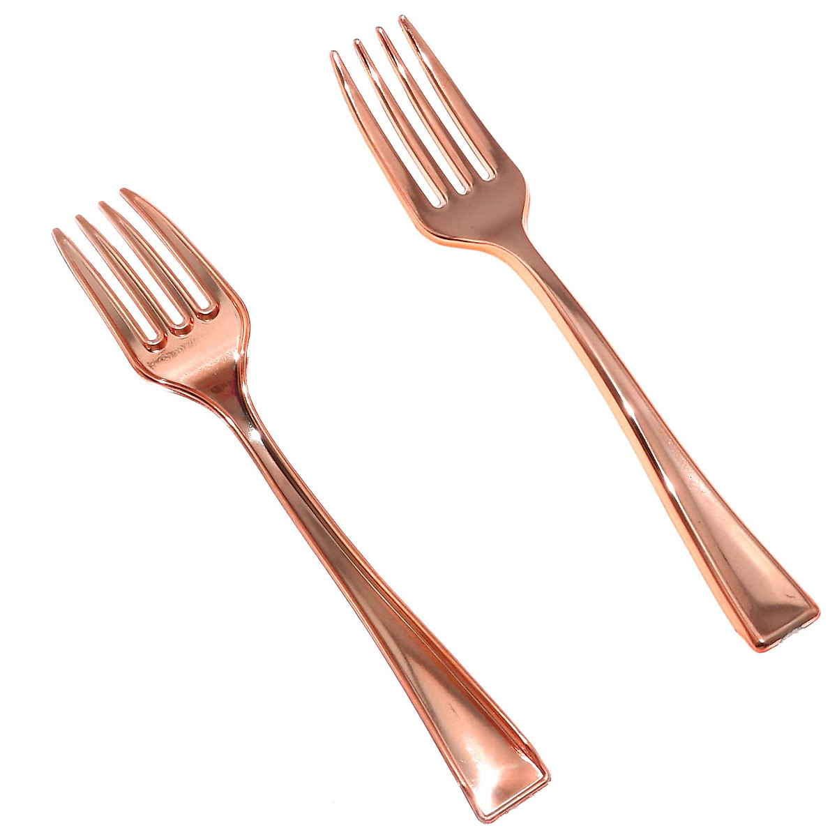 Lind Kitchen 24PCS 9.8cm Disposable Rose Gold Mini Fork Mini Plastic Tasting Forks Disposable Mini Fork Fruit Dessert Pudding Fork for Appetizer Desserts Cocktail Cake Fruit Wedding Party