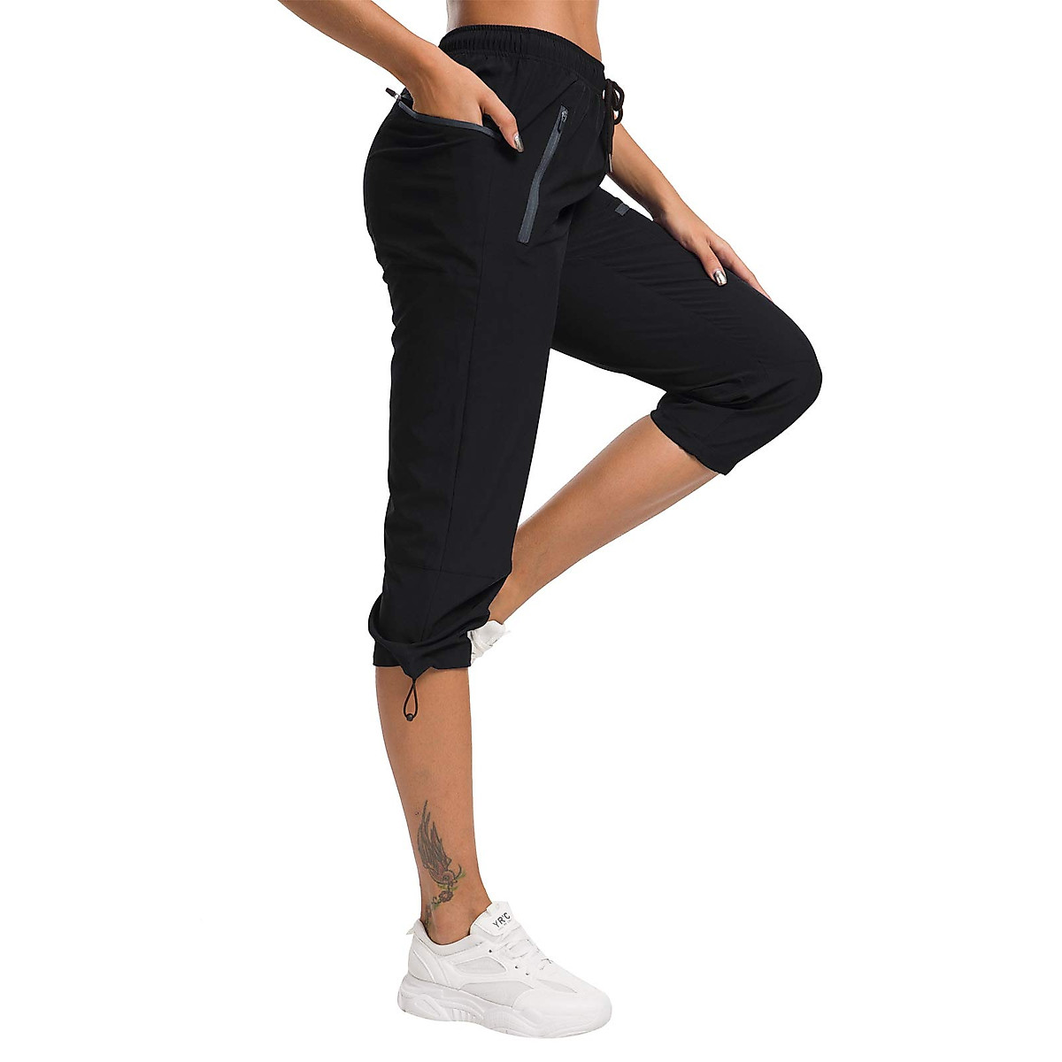 ChinFun Women's Hiking Capris Pants Outdoor Quick Dry Cargo Cropped Pants Water Resistant UPF 50+ Black XL