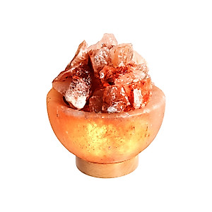 Amazon Basics Natural Himalayan Salt Lamp Bowl with Natural Crystal Chunks, Wood Base with Dimmer Switch - Crystal Pink