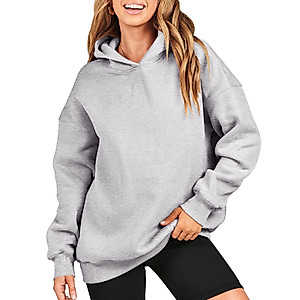 ANRABESS Women's Oversized Hoodies Long Sleeve Fleece Sweatshirts Solid Casual Hooded Pullover Loose Lightweight Fall Tops Clothes Grey A1023qianhuahui-L