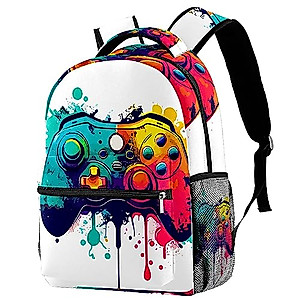 KikandKo School Backpack for Boys, Gaming Controller Rainbow School Bags Lightweight Travel Rucksack Laptop Backpacks