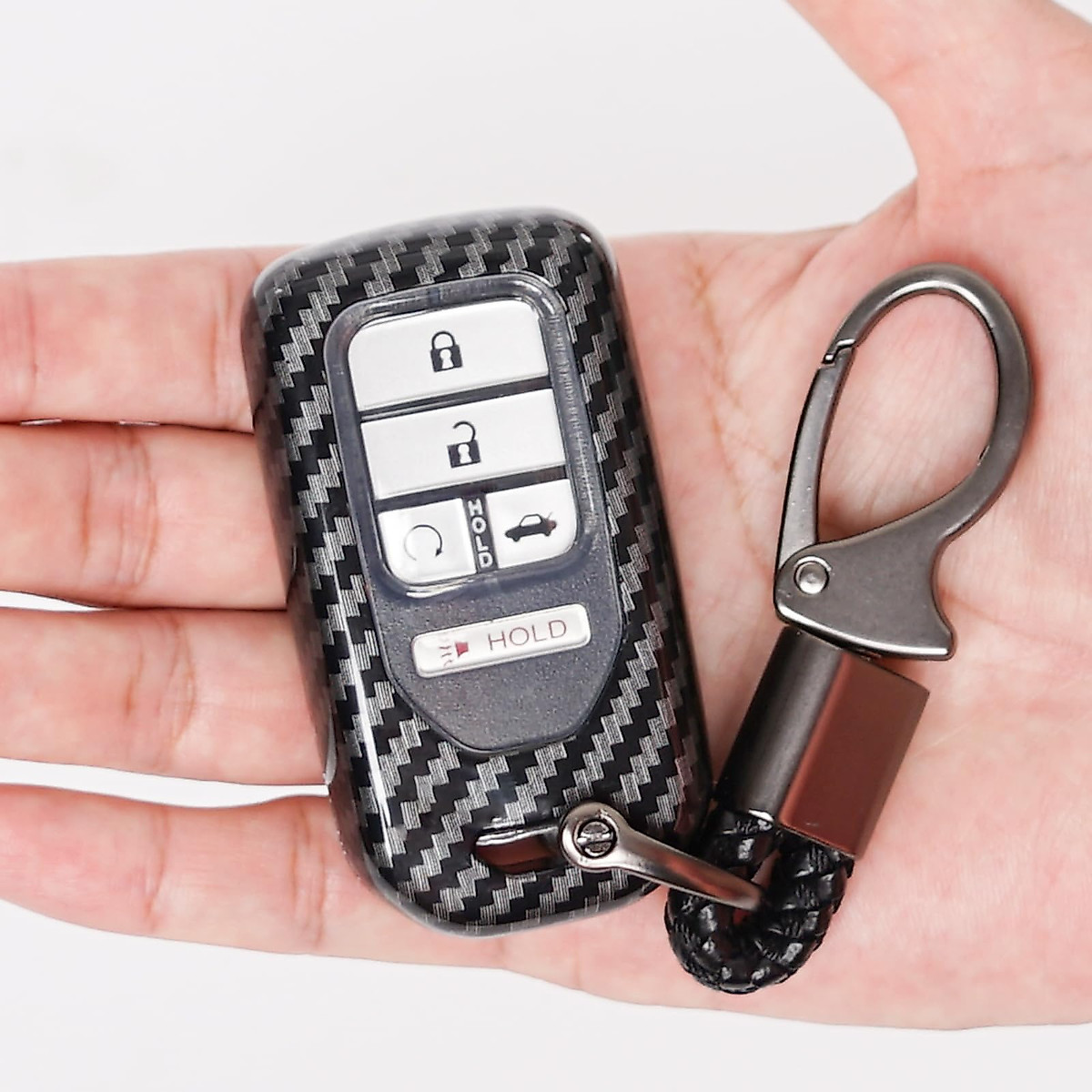 for Honda Key Fob Cover, Premium Hard ABS Carbon Fiber Pattern Key Fob Case Compatible with 2016-2020 2021 2022 Honda Pilot Odyssey Civic CR-V HR-V Fit Accord Smart Key with Keychain