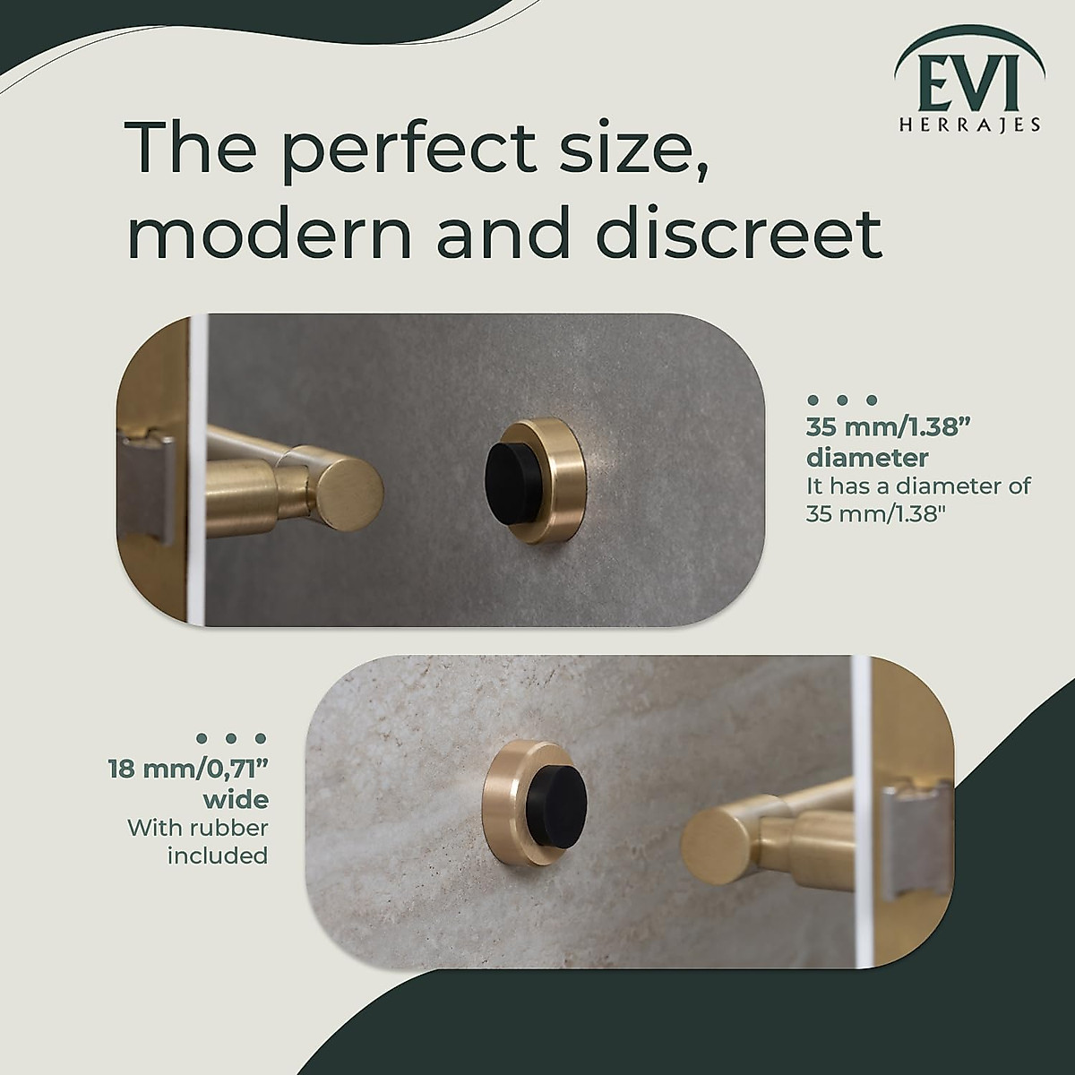 EVI | Wall Mounted Doorstop | Natural Silicone | Adhesive or Screw Installation | Brass Matte | Mod. I-254 (Brass Matte - Black Rubber)