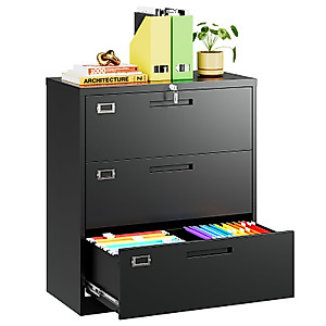 MIIIKO Lateral File Cabinet 3 Drawer, Metal Filing Cabinet with Lock for Home Office, Large Storage File Organizer for Hanging File Folders,Easy Assemble