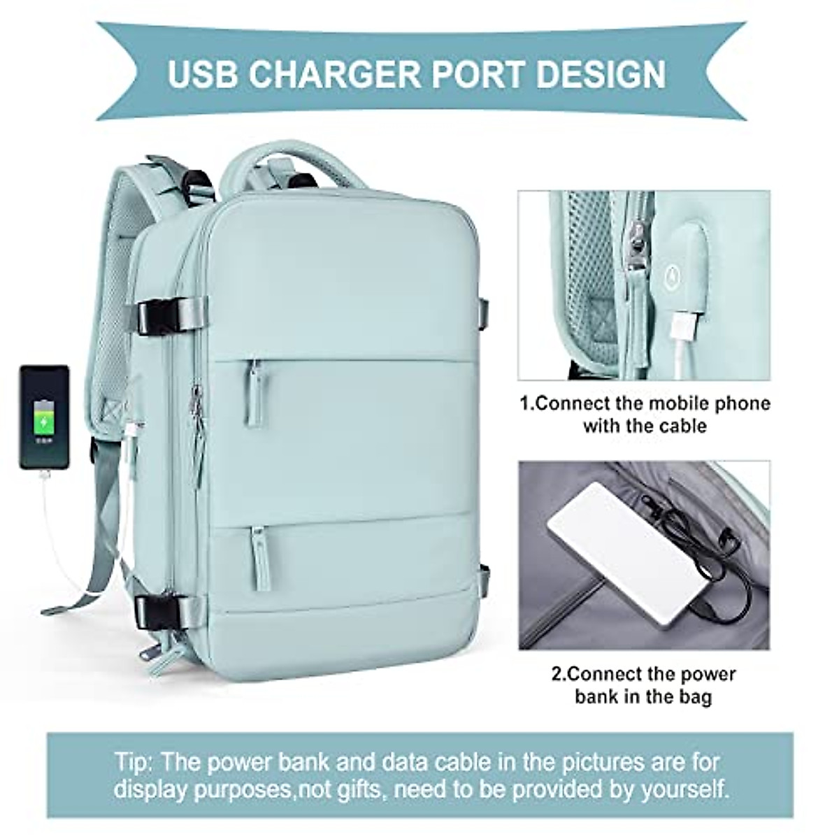 coowoz Large Travel Backpack For Women Men,Carry On Backpack,Hiking Backpack Waterproof Outdoor Sports Rucksack Casual Daypack Travel Essentials（Blue）