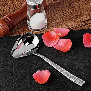 KEAWELL Louis Hammered 18/10 Stainless Steel Sauce Ladle With Pouring Spout, Great small sauce spoon for gravies and dressings, 7.4 Inch, Dishwasher Safe (2)