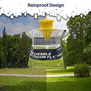 Enposmre 4 Pack Fly Traps Outdoor Hanging Disposable Fly Bags Trap, Effective Fly Catcher with Bait, Fly Killer for Patio, Chicken Coops, Horse Stables, Barns