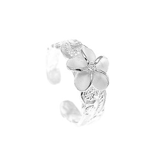 Arthur's Jewelry 925 sterling silver 8mm Hawaiian plumeria flower scroll white cz toe ring
