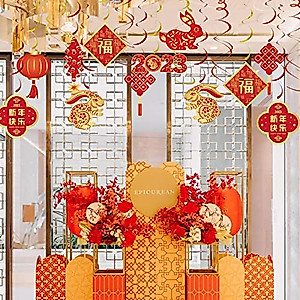 Cieovo 30Ct Chinese New Year 2023 Hanging Swirls Decorations Chinese Red Lanterns,Chinese Knot Hanging Swirl Year of The Rabbit Festival Ceiling Decorations for Party Home Office Bedroom Decorations