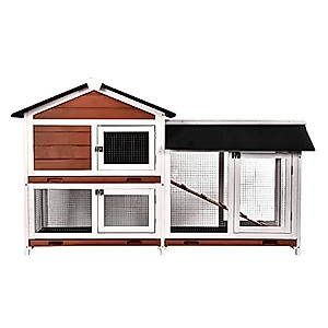 B BAIJIAWEI Rabbit Hutch Indoor Outdoor 62" Bunny Cage - 2-Tier Waterproof Wooden Rabbit Cage - Guinea Pig House with Ramp, Door, Pull Out Tray