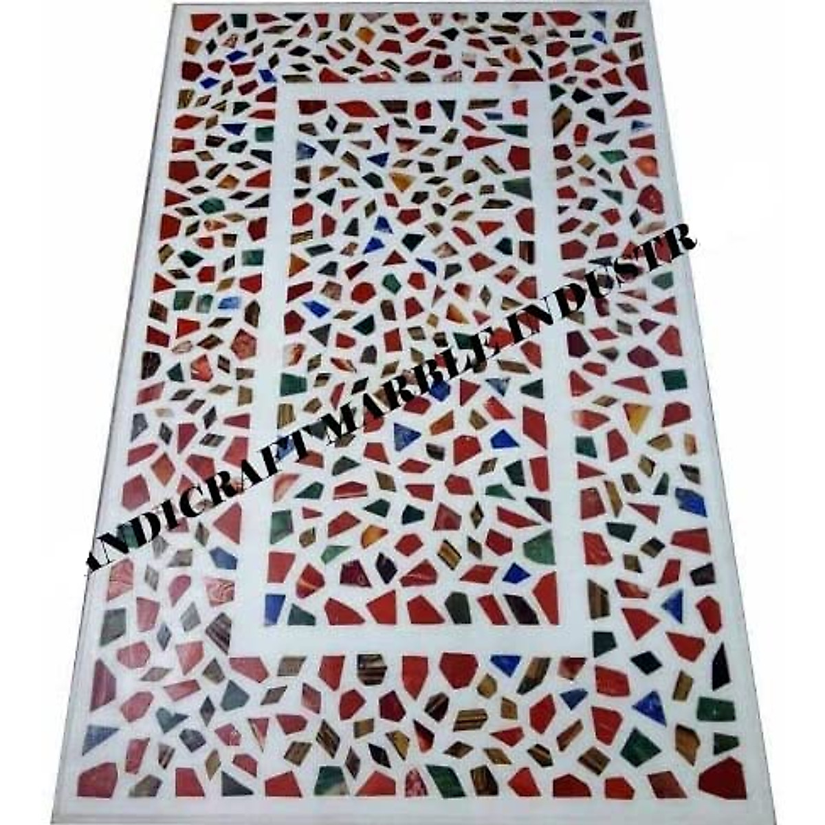 48" x 30" Inch White Marble Dining Table/Coffee Table Italian Pietra Dura Design Outdoor Indoor Table, Office Table, Conference Table