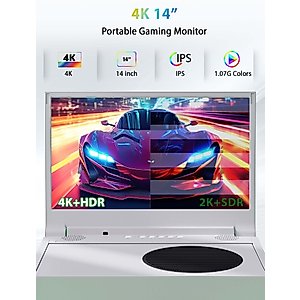 DEPGI 4K 14" Portable Gaming Monitor IPS Screen for Xbox Series S（not Included） with Remote Control, Portable Monitor with HDR10, AMD FreeSync, 2X HDMI for Indoor Outdoor Travel