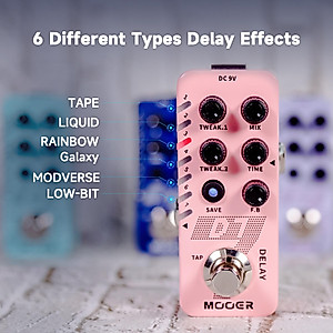 MOOER D7 Delay Guitar Pedal with 6 Different Delay Tape And 150s Looper Recording, Multi Asjustable Function, Surpport Tap Tempo, Trail On/Off, Storable Presets