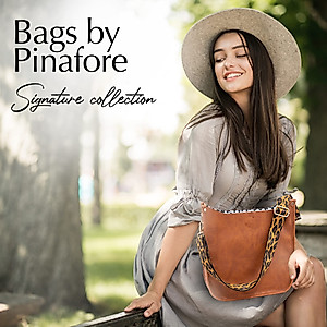 Pinafore Signature Vegan Leather Crossbody Fashion Shoulder Bag with Adjustable Strap (Signature Tan)