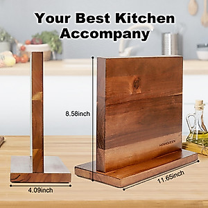 Magnetic Knife Block, Double Sided Magnetic Knife Holder Rack with Strong Enhanced Magnets, Acacia Wood Magnetic Knife Storage Stand with Stainless Steel Finger Protector