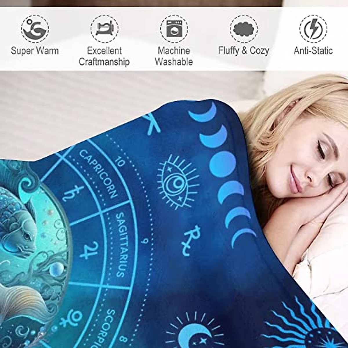 Custom Pisces Blanket Gifts, 50"x40" Rectangular Flannel Zodiac Throw Blanket Cozy, Personalized Blankets Gift for Boys Girls Teen Women Men Tarot Cards Lovers Birthday Anniversary Festival