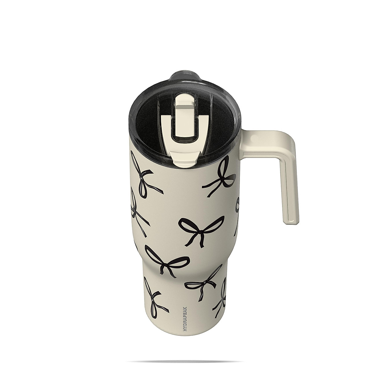 Hydrapeak Voyager 40 oz Tumbler with Handle and Straw, 100% Leakproof Insulated Tumbler with Sip and Straw Lid, Made of Stainless Steel, Cup Holder Friendly Base (Black Bows)