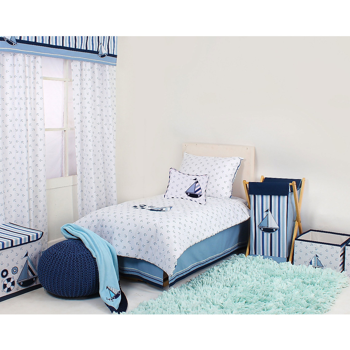 Bacati - Mix N Match Ikat Zigzag/Chevron Nursery Storage (Changing Table Storage Runner, Blue Stripes)