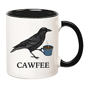 Fonhark - Cawfee Mug, Crow Mug, Bird Mug, Bird Lover Mug, Birdwatching Mug, Cawfee Gifts, 11 Oz Novelty Coffee Mug/Cup