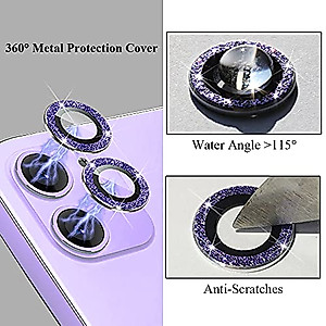 JOLOJO Bling Camera Lens Protector Compatible for iPhone 12(6.1")/12 Mini(5.4")/11(6.1") Ultra Thin/Clear Full Cover Metal Giltter Ring Anti-Scratch Tempered Glass Screen Protector - Purple Diamond